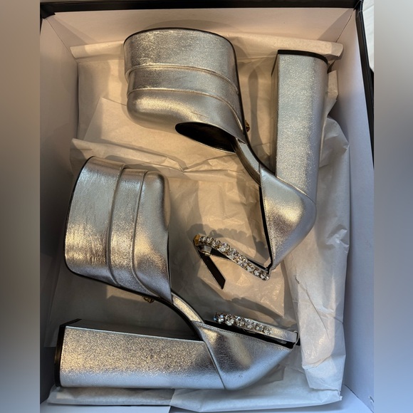 Versace | Shoes | Versace Silver Platform Heels | Poshmark
